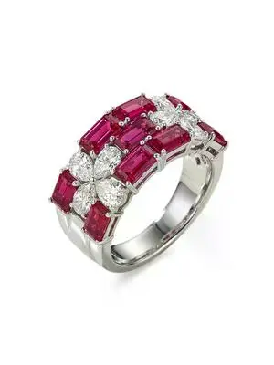 HYT JEWELRY 3.02ct Ruby And 1.08ct Diamond Band Ring In 18k White Gold - Silver