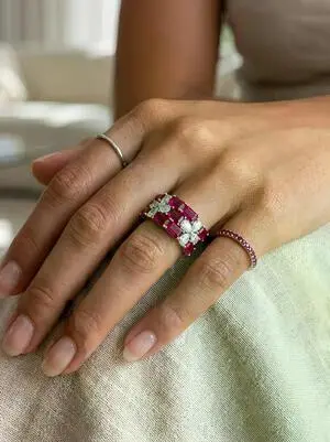 HYT JEWELRY 3.02ct Ruby And 1.08ct Diamond Band Ring In 18k White Gold