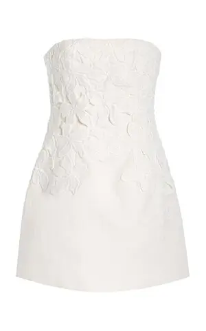 Significant Other Idette Floral-appliquéd Linen-blend Mini Dress - Ivory