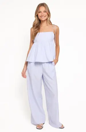 PETAL & PUP High-rise Wide Leg Drawstring Pants - Blue Gingham