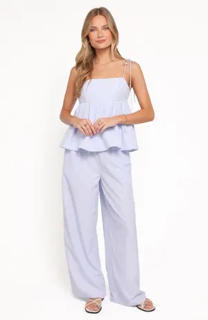 PETAL & PUP High-rise Wide Leg Drawstring Pants - Blue Gingham