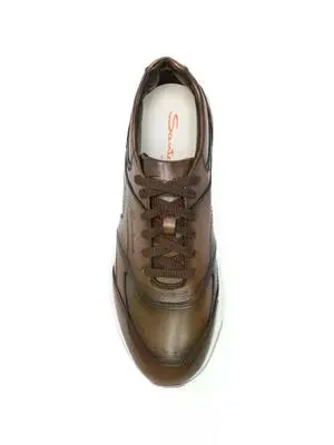 Santoni Panelled Leather Sneakers - Brown