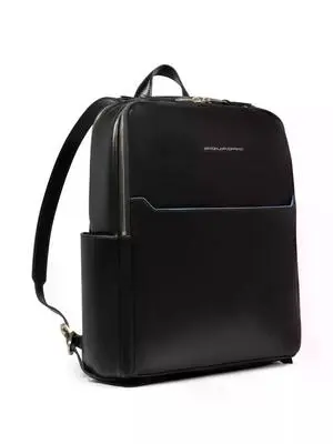 PIQUADRO Logo-plaque Leather Backpack - Black