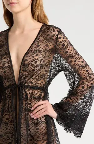 KILO BRAVA Embroidered Sheer Mesh Robe