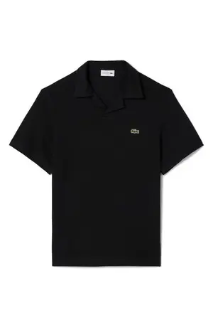 Lacoste Johnny Collar Cotton & Linen Piqué Polo - Black