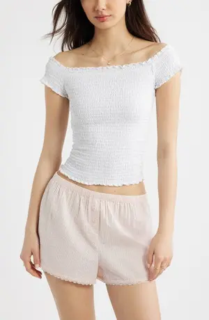 Bp. Off-the-shoulder Smocked Top - White