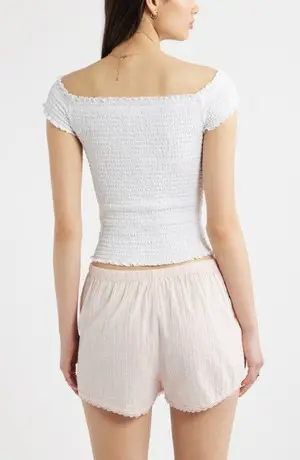 Bp. Off-the-shoulder Smocked Top - White