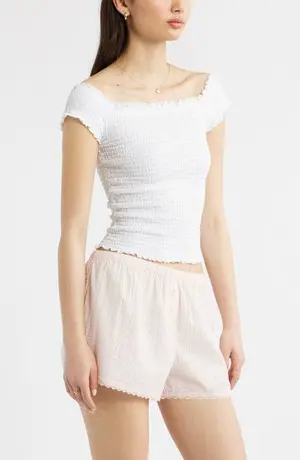 Bp. Off-the-shoulder Smocked Top - White