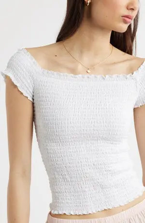 Bp. Off-the-shoulder Smocked Top - White