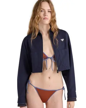 Prada Triangle Jersey Bikini Top - Rust/aviation