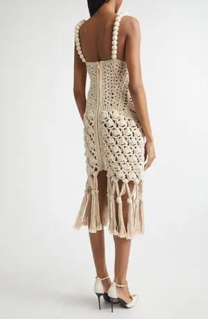Balmain Fringe Cotton Crochet Dress