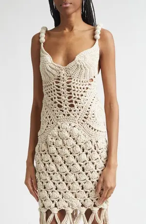 Balmain Fringe Cotton Crochet Dress