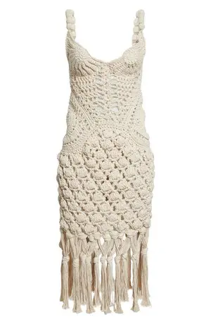 Balmain Fringe Cotton Crochet Dress