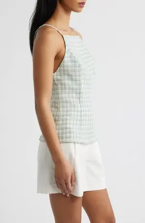 REFORMATION Finley Sleeveless Linen Top - Zephyr Check