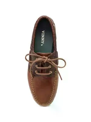 VINNY'S Aztec Grained-leather Boat Shoes