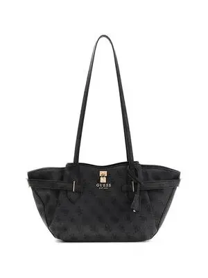 Guess Monogrammed Tote Bag With Buckle And Padlock Detail - Black