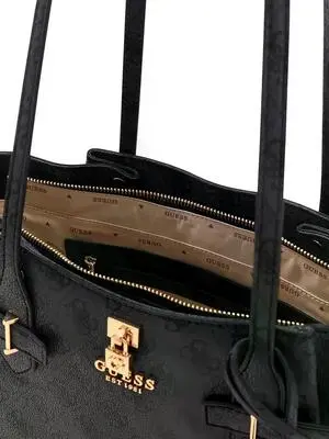 Guess Monogrammed Tote Bag With Buckle And Padlock Detail - Black
