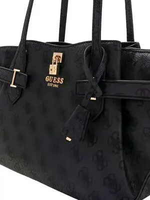 Guess Monogrammed Tote Bag With Buckle And Padlock Detail - Black