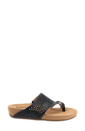 Softwalk Blaine Perf Platform Wedge Slide Sandal - Navy