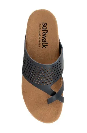 Softwalk Blaine Perf Platform Wedge Slide Sandal - Navy