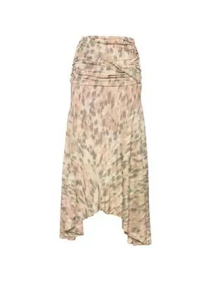 GANNI Printed Ruched Skirt - Neutrals