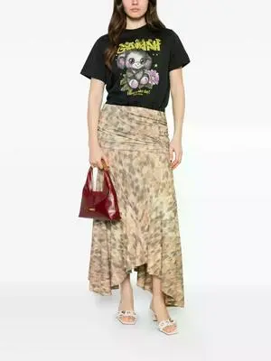 GANNI Printed Ruched Skirt - Neutrals