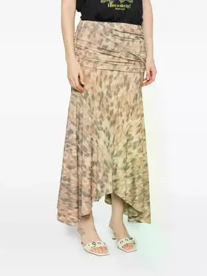 GANNI Printed Ruched Skirt - Neutrals