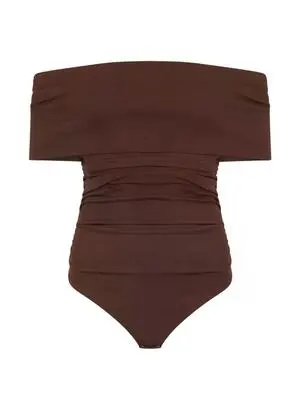 DES_PHEMMES Ruched Off-the-shoulder Bodysuit