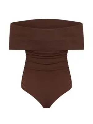 DES_PHEMMES Ruched Off-the-shoulder Bodysuit