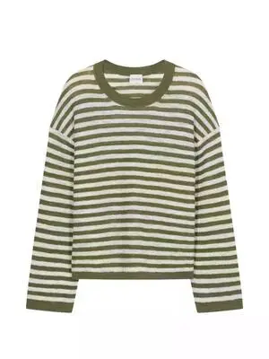 Closed Striped Crew-neck Sweater - Green