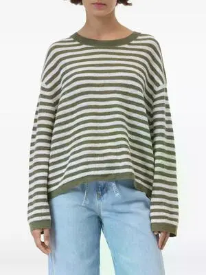 Closed Striped Crew-neck Sweater - Green