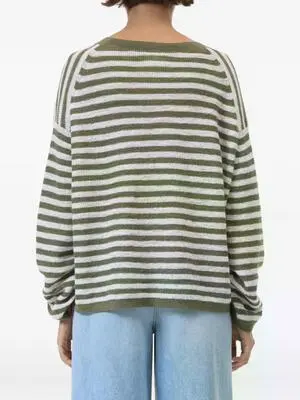 Closed Striped Crew-neck Sweater - Green