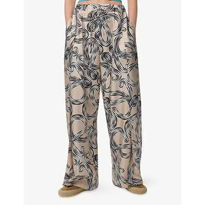 Loewe X Paula's Ibiza Anagram-print Wide-leg Silk Trousers - Beige/black
