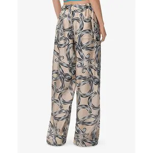 Loewe X Paula's Ibiza Anagram-print Wide-leg Silk Trousers - Beige/black