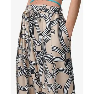 Loewe X Paula's Ibiza Anagram-print Wide-leg Silk Trousers - Beige/black