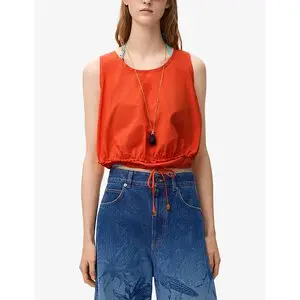 Loewe X Paula's Ibiza Scoop-neck Cropped Cotton Top