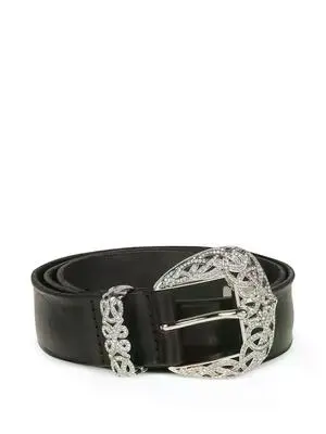 ORTIGNI Crystal-embellished Leather Belt