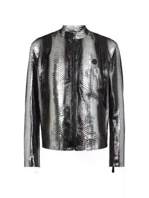 Philipp Plein Python-skin Biker Jacket - Silver