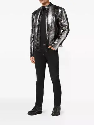 Philipp Plein Python-skin Biker Jacket - Silver