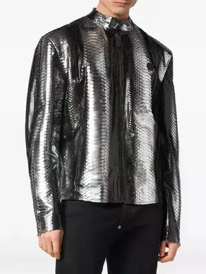 Philipp Plein Python-skin Biker Jacket - Silver
