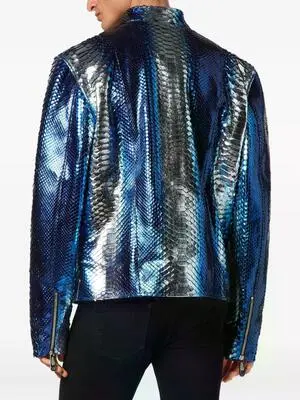 Philipp Plein Python-leather Biker Jacket - Blue
