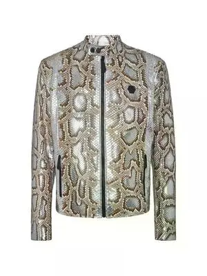Philipp Plein Python Leather Bomber Jacket - Silver