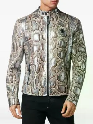 Philipp Plein Python Leather Bomber Jacket - Silver