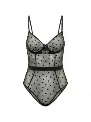 Fiorucci Flocked-hearts Mesh Bodysuit