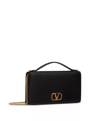 Valentino Garavani Vlogo Signature Grainy Calfskin Wallet With Chain - Black