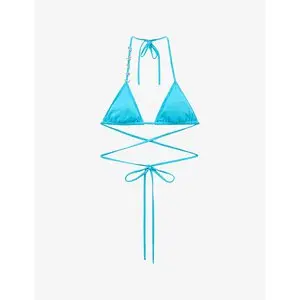 Loewe X Paula's Ibiza Embellished Floral Triangle Bikini Top - Turquoise