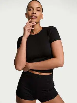 Victoria's Secret Modal Ribbed Tee & Shortie Set - Black