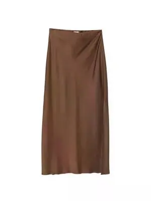 Brunello Cucinelli Satin-finish Slit Maxi Skirt - Brown