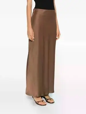 Brunello Cucinelli Satin-finish Slit Maxi Skirt - Brown