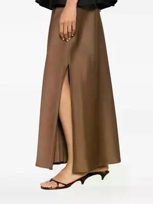 Brunello Cucinelli Satin-finish Slit Maxi Skirt - Brown